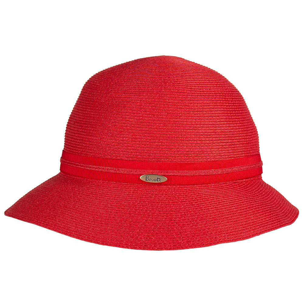 Julia-cloche hat-natural straw, red colour, OSFA, packable – Bronteshop