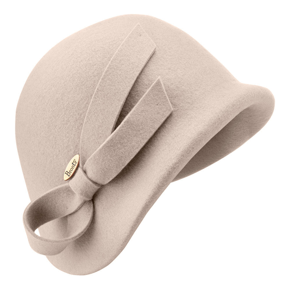 Belle-beige wool felt cloche hat with curly trim – Bronteshop